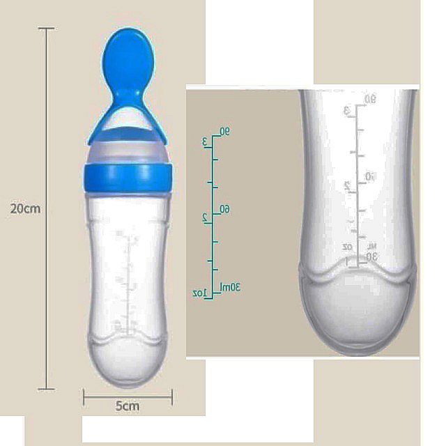Botol Sendok Makan Bayi Kombinasi Silikon PP Botol Susu Anak Warna Dot ...